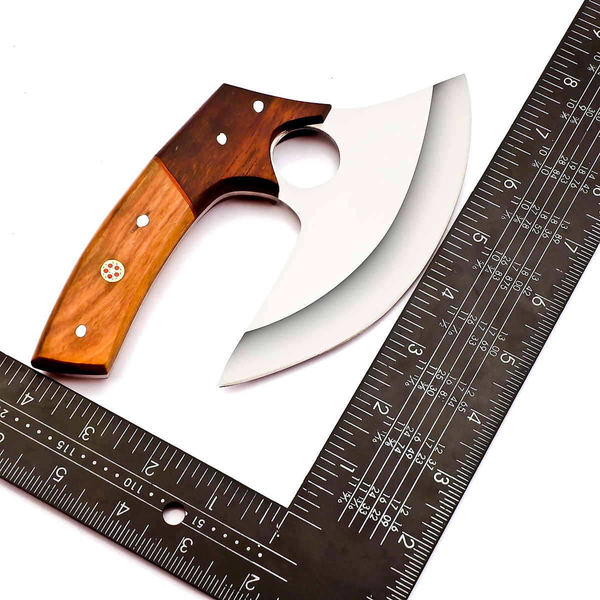 Damascus Steel UK-9002 Handmade J2 Stainless Steel ULLU Knive -Beautiful Olive & Rose Wood Handle