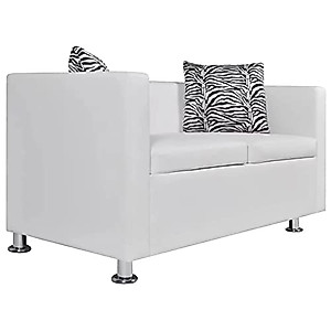 vidaXL Sofa, Love Seat Sofa Couch with 2 Pillows, Loveseat Sofa for Home Living Room Bedroom, Modern Style, Artificial Leather White