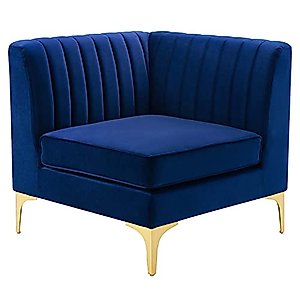 Modway Triumph Channel Tufted Performance Velvet Sectional Sofa Corner Chair, Navy, 31.5 x 31.5 x 30.5