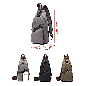 Canvas Sling Bag Crossbody Backpack Shoulder Casual Rucksack for Men Women Outdoor Cycling Hiking Travel Fishing Black