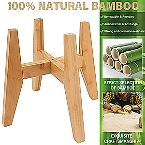 Adjustable Bamboo Plant Stand(8 to 12 inches), Mid Century Modern Plant Stand, Indoor Plant Holder Stands For 8 9 10 11 12 Inch Pot (Bamboo Plant Stand Only)