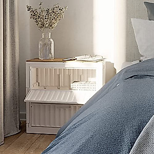 livinbox 45L collapsible storage bins with lids, dust-proof comic books container stackable folding box for Home Office Bedroom Living Room, White, FB-6432S-WT