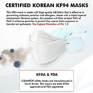 10 Packs, [CleanTop Evergreen] 4-Layers Premium Filters (KF94 Certified) Korean Face Mask (Made in Korea) Protective Disposable Comfortable Covers (Adults White) Individual Packaged -Large-