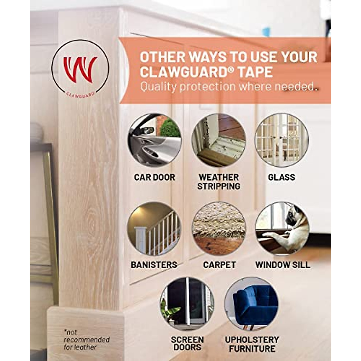 CLAWGUARD Protection Tape - Durable Single-Sided Shield Protection Barrier Against Cat, Dog, Bird, Rabbit Scratching and Clawing Furniture, Couch, Window Sill, Car Door, Glass and More! 4in x 10'