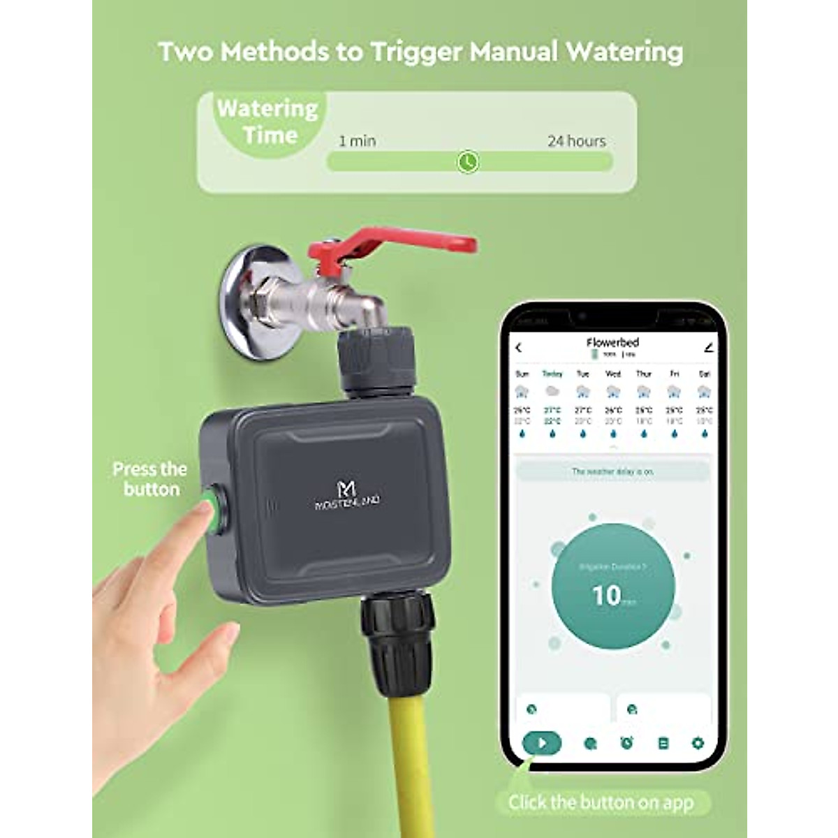 Moistenland Bluetooth Sprinkler Timer, Smart Hose Faucet Timer, Wireless APP Control Available, Outdoor Hose Timer for Garden Lawns Plants, Irrigation Timer for Flowerbed