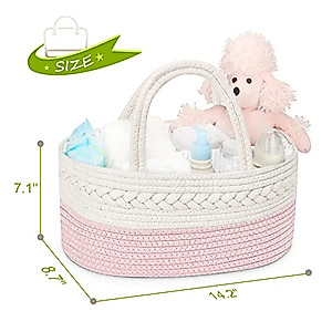 Maliton Diaper Caddy for Baby Girl-Cotton Rope Diaper Caddy, Diaper Organizer for Changing Table, Portable Baby Basket for Storage Baby Stuff, Newborn Registry Must Have Items