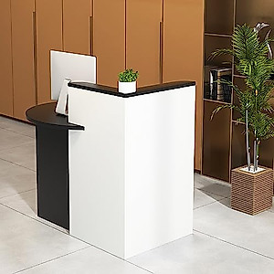 Tangkula Reception Desk, Front Counter Desk with Lockable Drawer & Adjustable Shelf, Oval Desktop, Retail Counter for Checkout, Computer Workstation for Salon Lobby Office, Home Office Desk
