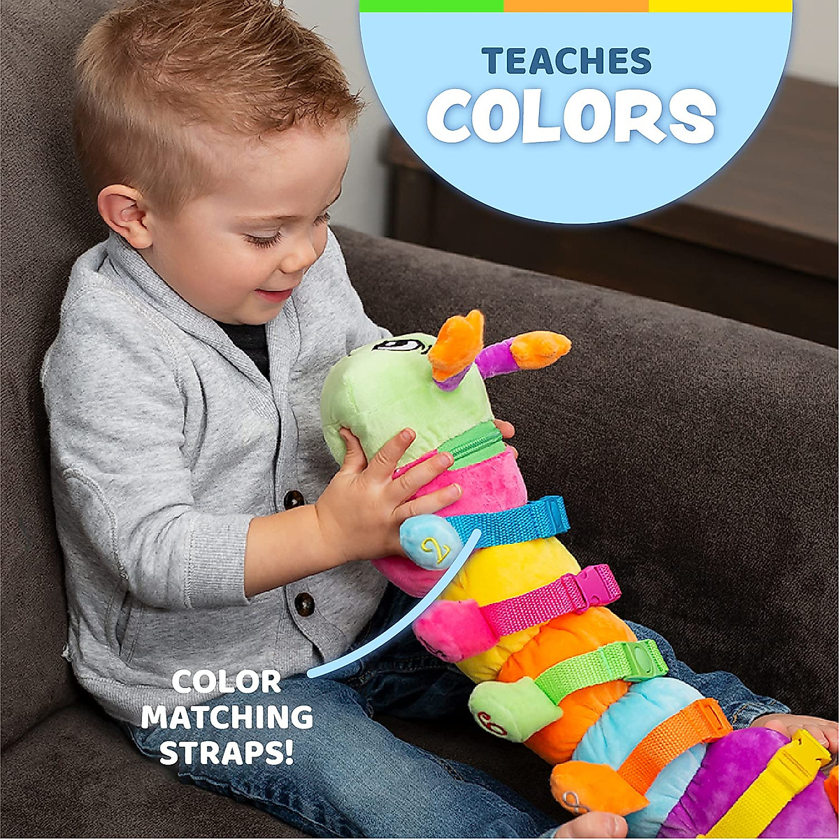 Buckle Toys - Bentley Caterpillar - Travel with Toddler Must Have Activity Toy - Fine Motor Skill Development - Counting and Color Recognition Stuffed Animal