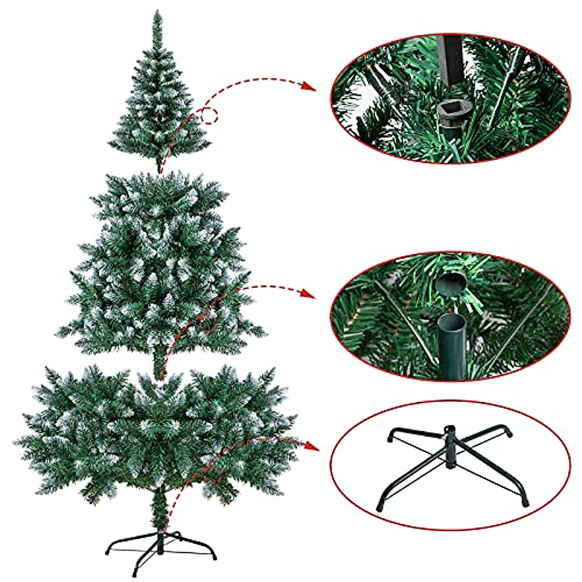 Artificial Christmas Tree Xmas Pine Tree, Automatic Open, Hinged Flocked with Metal Stand for Holiday Home Party Decoration(7.5FT, AUTO-Green)