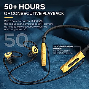 MIPEACE Earplug Headphones for Work, Neckband Wireless Work Earbuds Ear plugs-30db Noise Reduction Bluetooth Ear Protection Safety Headphones,IPX5 sweatproof,50+Hour Battery for Work Shift,DIY