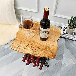 WELLAND Wine Rack End Table, Freestanding Small Wine Console Table, 13 Bottles Rustic Wine Stand Storage Organizer Display Rack | Metal & Natural Edge Cedar Wood Top | 13.8" W x 7.3" D x 20.1" H
