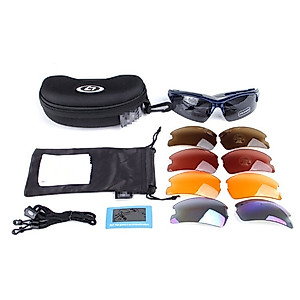 Lorsoul Polarized Sports Sunglasses with 5 Interchangeable Lenses, Tr90 Unbreakable glasses for Men Women Cycling Driving Running MTB Racing Ski Goggles (Black)