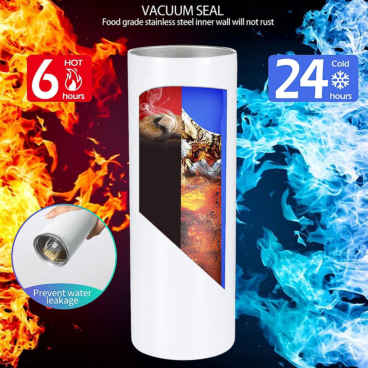 YOUKE OLA 48 Pack Sublimation Tumblers Straight Skinny Blanks 20oz for Heat Transfer, Individual Gift Boxed, Bulk Pack Stainless Steel Double Wall Insulated Tumbler, White