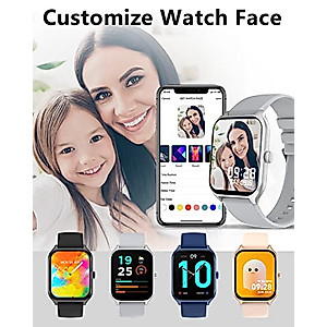 Smart Watch, 1.96-Inch HD Touch Screen Smartwatch with Text and Call, Heart Rate, Blood Oxygen, and Activity Trackers - Compatible with iPhone and Android, IP68 Waterproof, for Men and Women (Grey)