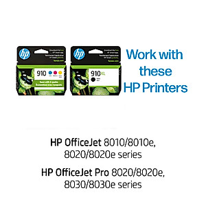 HP 910 | 3 Ink Cartridges | Cyan, Magenta, Yellow | 3YL58AN, 3YL59AN, 3YL60AN & 910XL | Ink Cartridge | Black | 3YL65AN