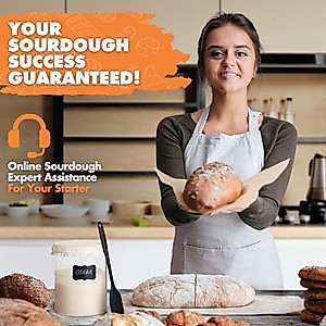 Oscar's Bakery- Sourdough Starter Jar Wide Mouth- Glass Sourdough Crock with lid- 40 oz. Sourdough Starter kit with Accessories & Recipe. Sour dough Container for making Bread (Starter Not Included)