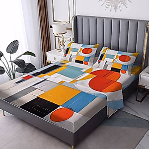 Geometric Sheets Twin Size, Kids Bed Sheets, Patterned Bedding Sheets & Pillowcases 3 Piece Set - Soft Microfiber Deep Pocket Fitted Sheet & Flat Sheet & Pillow Case D3-&-275