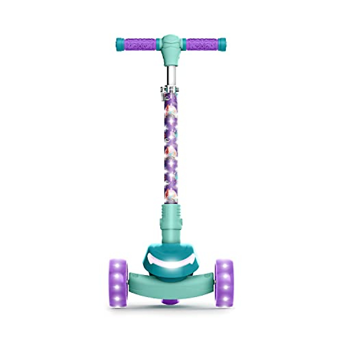 Jetson Little Mermaid LED Light-Up Wheels Scooter for Kids, Height-Adjustable, Easy Folding