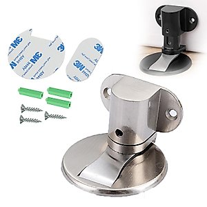 304 Stainless Steel Ground Suction, Heavy Duty No Drill Door Stopper for Bottom of Door, No Hole Drilling Stainless Steel Door Stop Magnetic Door Catch (1pcs,Silver)