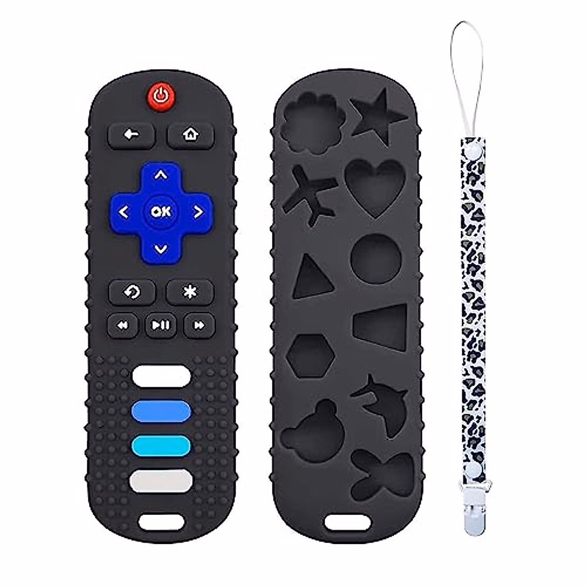 Silicone Baby Teething Toys,TV Remote Control Shape Teething Toys,Infant Sensory Toy for Babies 3 6 12 18 Months,BPA Free(Black)