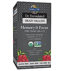 Garden of Life Dr. Formulated Organic Brain Health Memory & Focus for Teens and Young Adults 60 Tablets