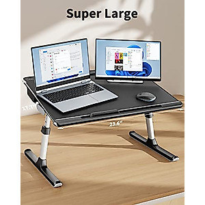 Laptop Bed Tray Table, SAIJI Adjustable Bed Desk for Laptop, Lap Desk for Laptop, Extra Large Super Stable Foldable Laptop Stand with Drawer for Eating, Working, Writing, Gaming, Drawing(Black)