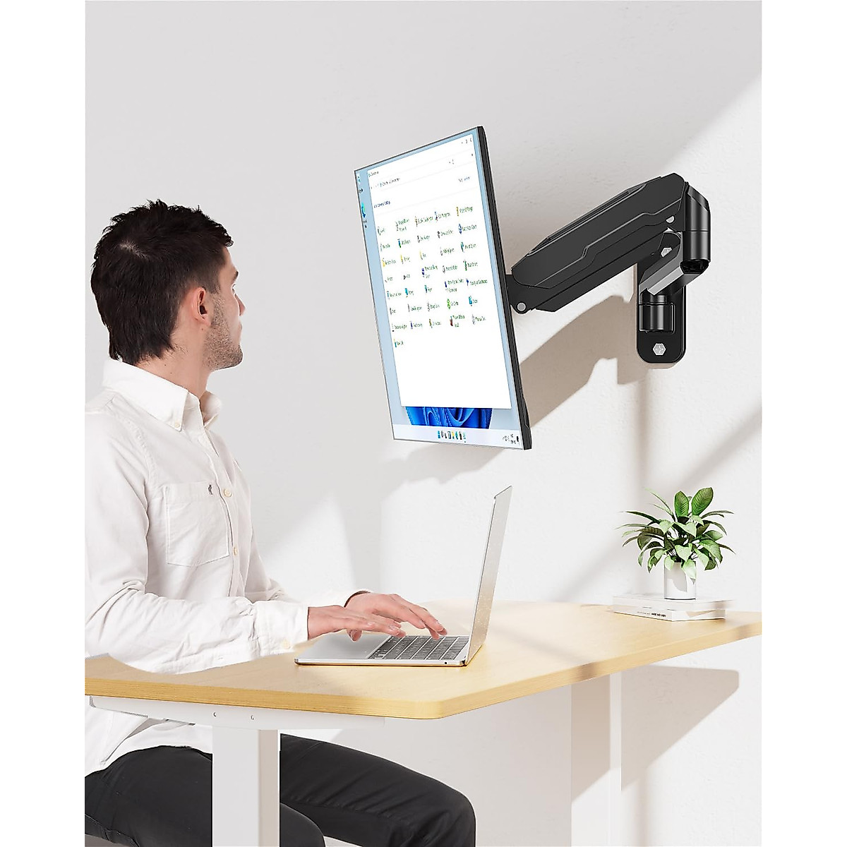 MOUNT PRO Single Monitor Wall Mount for 13 to 32 Inch Computer Screens, Gas Spring Wall Monitor Arm Holds Up to 17.6lbs, Full Motion Adjustable Wall Monitor Mount, VESA Mount 75x75, 100x100