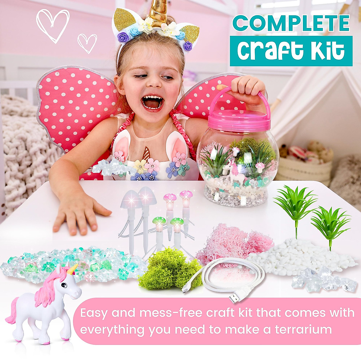 Amitié Lane Light-Up Unicorn Terrarium Kit for Kids - Birthday Gifts for Girls - Creative Unicorn Toys & Craft Kits Presents - Arts & Crafts Fun for Little Girls Age 4 5 6 7, 8-12 Year Old Girl Gift