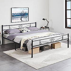 Yaheetech California King Bed Frames Metal Platform Bed with Headboard and Footboard for Bedrooms No Box Spring Needed Easy Assembly,Ground Clearance: 12.6"/Black/California King Bed