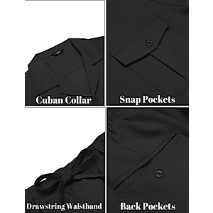 COODANDY Men Beach Vacation Outfit Two Piece Casual Pants and Long Sleeve Cuban Collar Shirt Sets (Sky Blue, Large)