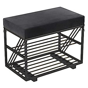 ALDEPO Shoe Cabinet Bench Shoe Rack with Storage Simple and Creative Wrought Iron Structure Shoe Changer Stool with Soft Cushion Shoe Rack Double Layer Bench Large Capacity