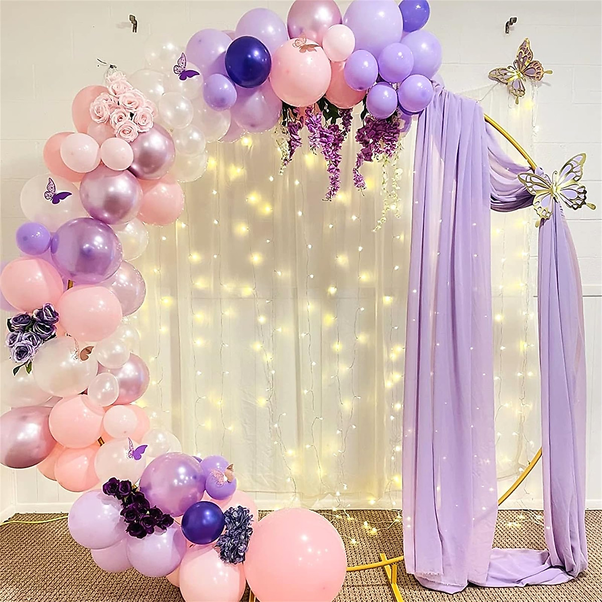 Dusty Purple Pink Balloon Arch Garland Kit, 104Pcs Double Stuffed Lavender Purple Lilac Pastel Pink Metallic Latex Balloons Arch for Girls Women Birthday Baby Bridal Shower Wedding Party Decoration