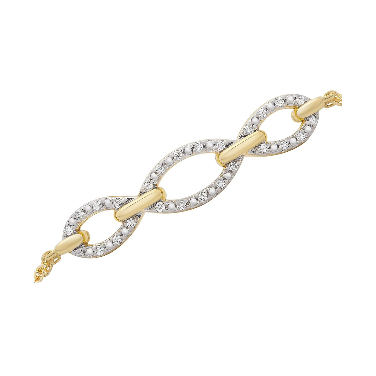 Timeless Love Sterling Silver Gold-Plated 1/10ct. t.w. Diamond Curb Link for Women, Adjustable Bolo Bracelet 10", Dainty Jewelry for Women, Women’s Fashion Bracelets, Diamond Luxury Bangle for Women