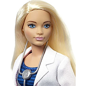 Barbie Doctor Doll, Curvy, Dressed in White Coat with Stethoscope and Blonde Hair, Gift for 3 to 7 Year Olds