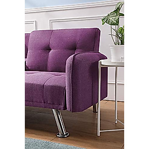Good Sleeper Sofa Couch Convertible Twin Size Futon Sofa Bed for Small Rooms Office Gust Room, Metal Chrome Middle Legs (Fabric Purple)