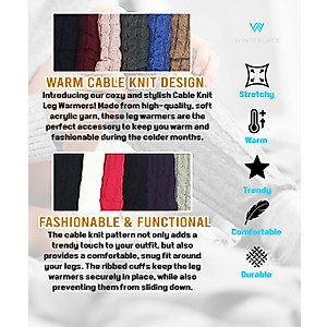 Leg Warmers for Women, 6 Pairs Knee High Cable Knit Warm Thermal Acrylic Winter Sleeve