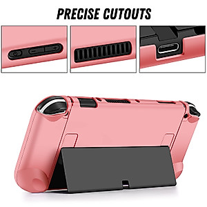TNP Switch OLED Dockable Case - Pink, for Nintendo Switch OLED Model 2021, Cute Protective Case Cover, Hard PC Shell coated with Silicone Skin for Switch OLED Accessories Console & JoyCon Controller