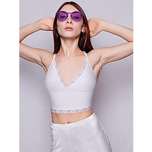 4 Pcs Women's Sleeveless Cami Crop Top Camisole Lace Trim V Neck Spaghetti Strap Tank Tops for Women Girl Ribbed Rave Clothes (Black, White, Light Gray, Dark Gray, Small)