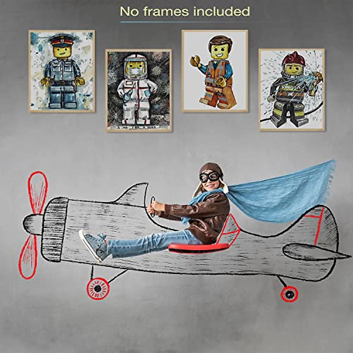 Prints Wall Legos Style Figures Jobs Art | Posters for Boys Room Decor Interlocking Figure Prints Room Decor For Boys, Girls And Toddlers, Boys Room Decor Policeman, Fireman, Emmet 4 Posters Set Printed On Ivory Paper Great For Kids Playroom, Kid Bedroom