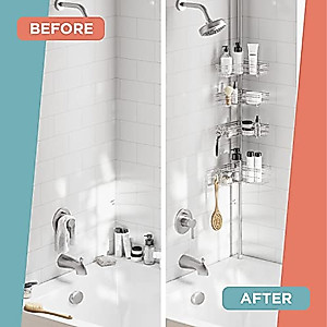 Zenna Home Rust-Resistant Corner Shower Caddy for Bathroom, 4 Adjustable Corner Hugging L-shaped Shelves, with Tension Pole, for Bath and Shower Storage, 60-97 Inch, Satin Nickel