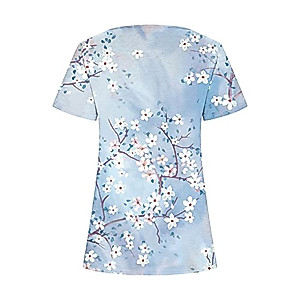 KSODFNXH Womens Summer Blouses Casual Trendy Square Neck Slit Hem Floral Printed Short Sleeve Comfy Fashion Shirts