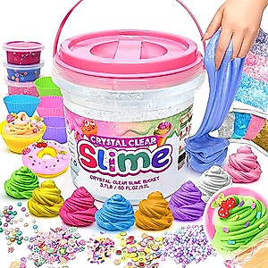 60 FL OZ Clear Slime Kit for Girls: Big Slime Bucket for Kids, Premade Crystal Slime with 35 Pack Slime Accessories, Birthday Gifts for Girls 6-12, Fun DIY Slime, Party Favors Slime Toys