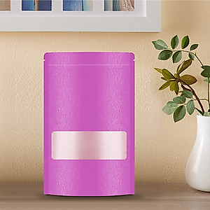 WObell 50pcs Kraft Ziplock Pouches,4.7x7.9 Inch Resealable Stand up Bags with Window, Reusable Ziplock Food Storage Pouches,Heat Sealable Bags Purple