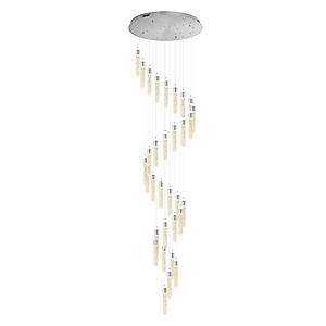 IDEQUY Large Crystal Chandeliers for High Ceilings 32-Lights Silver 150in Spiral Crystal Column Chandelier for Foyer Entryway LED Dimmable 3000K-6000K