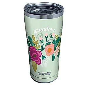 Tervis Mint Grandma Floral Stainless Steel Insulated Tumbler with Clear and Black Hammer Lid, 20oz, Silver