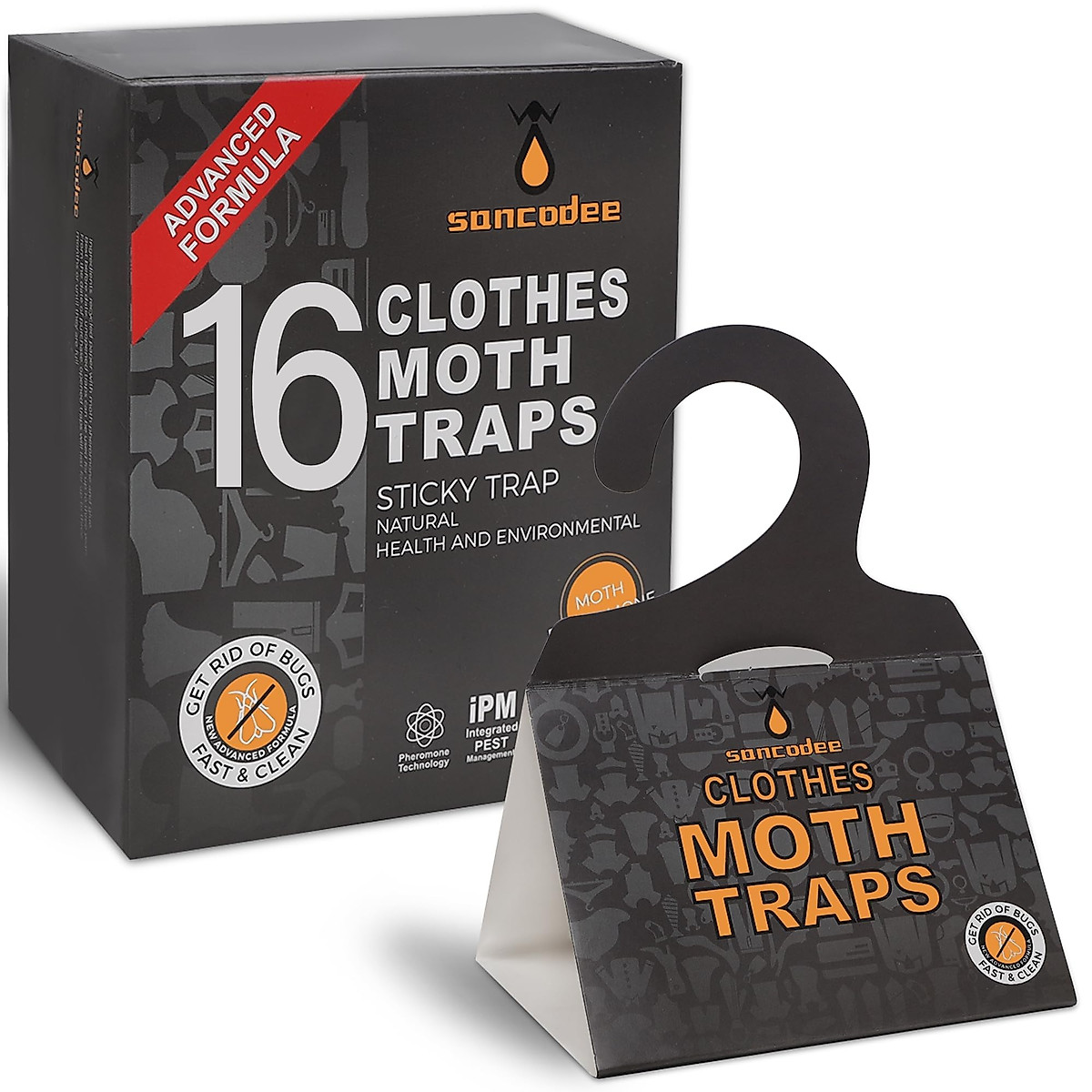 Sancodee 16 Pack Clothes Moth Traps with Natural Pheromones, Hanging Glue Trap Clothing Moth Prevention Trap, Moth Trap Sticky Boards for Closets Kill Case-Bearing Webbing Moths