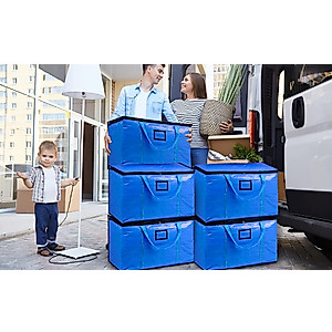 SLEEPING LAMB 110L Extra Large Moving Bags Heavy Duty Reusable Moving Totes Boxes Storage Containers for Clothes Comforters Blankets, Carrying, Travelling, College Dorm Packing, 4 Packs, Blue