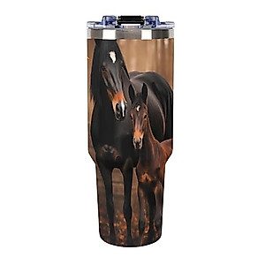 Wild Animal Mare And Foal Horse 40 Oz Car Cup Stainless Steel Travel Mug Leak-Proof Insulated Tumbler with Handle Deep Blue-style