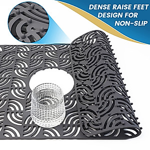 Premium Silicone Sink Protector for Kitchen Sink, 26''x 14''Kitchen Sink Mat Grid with Center Drain, Upgrade Heat Resistant & Non-Slip, Perfect for Bottom of Farmhouse Stainless Steel Porcelain Sink