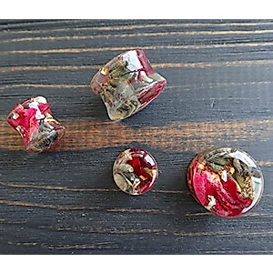 ETERNIADA Rose and Lavender ear plugs Wedding gauges 00g plugs 2g earrings Rose gauges 0g tunnels 2 inch plugs Resin gauges Real flower plugs Floral gauges (00g / 10mm / 3/8" / PAIR)